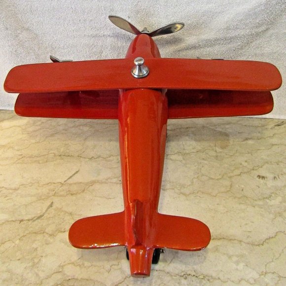 Accents | Vintage Red Metal Prop Biplane With Moving Propellers And ...